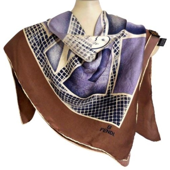 Fendi | Accessories | Fendi Purple Brown Blue Silk 34 Square Wrap ...